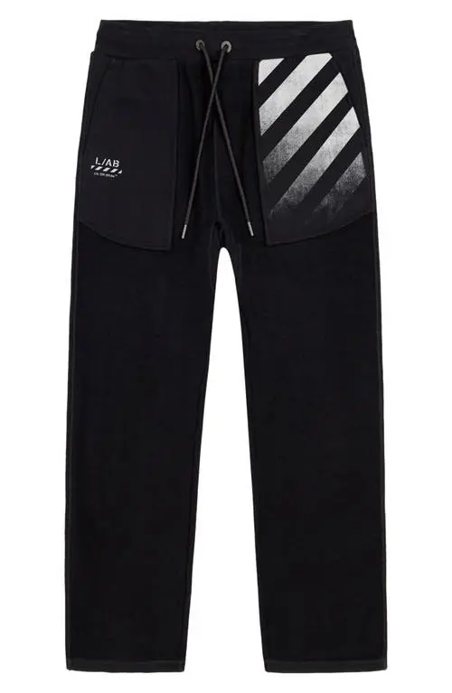 L/AB C/O OFF-WHITE Reverse Knit Wide Leg Sweatpants - Black