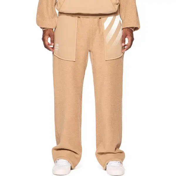L/AB C/O OFF-WHITE Reverse Knit Wide Leg Sweatpants - Cornstalk