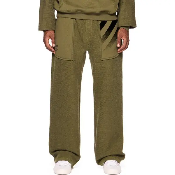 L/AB C/O OFF-WHITE Reverse Knit Wide Leg Sweatpants - Winter Moss