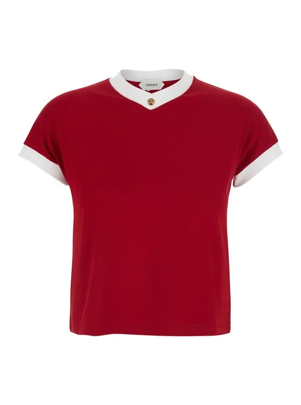 Versace Tshirt Red Logo Print T-shirt On The Front Cotton - Multicolor