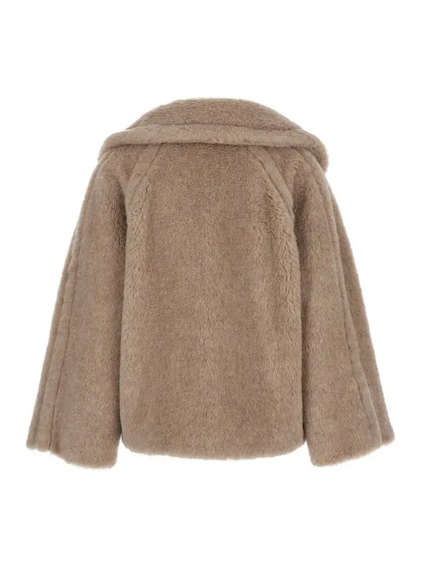 Max Mara Cambusa' Beige Jacket Double-breasted With Notched Revers Wide In Fur - Multicolor
