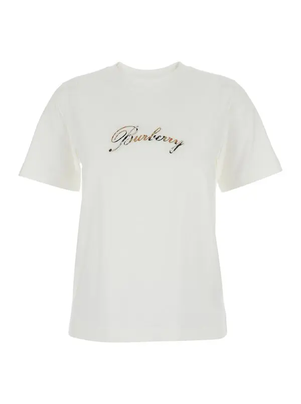 Burberry White Crew Neck T-shirt With Logo Lettering On The Front In Cotton For - Multicolor