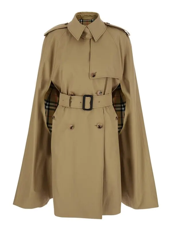 Burberry Bellemont Beige Cape With Classic Collar And Front Belt In Cotton For - Multicolor