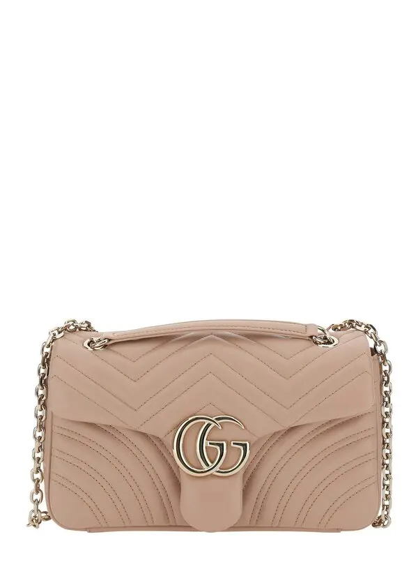 Gucci Gg Marmont Shoulder Bag With Adjustable Chain Strap And Gg Plaque On Front In Pink Leather For - Multicolor