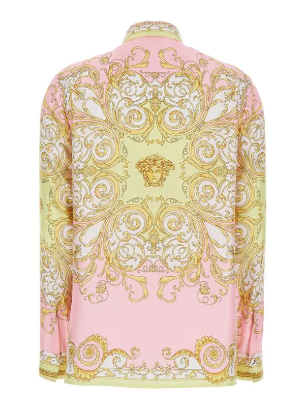 Versace Shirt With Pointed Collar And All-over Baroque Print In Silk For - Multicolor