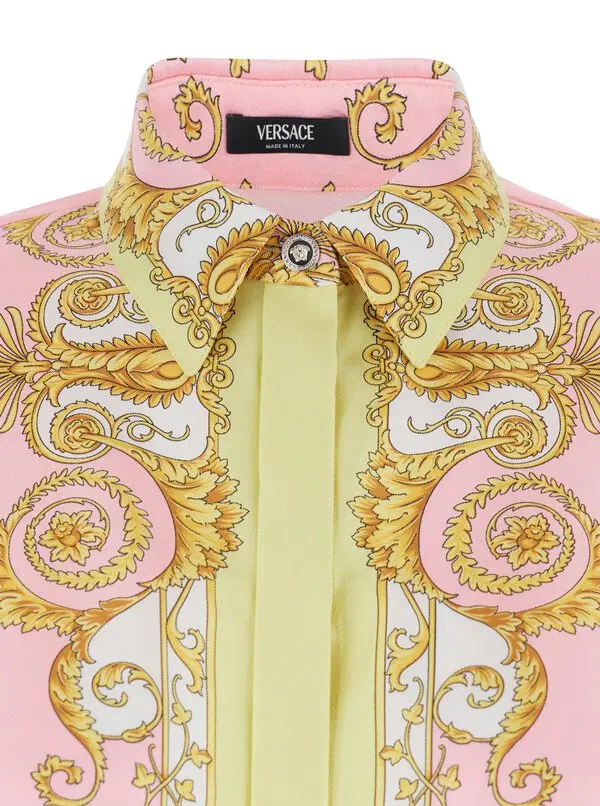 Versace Shirt With Pointed Collar And All-over Baroque Print In Silk For - Multicolor