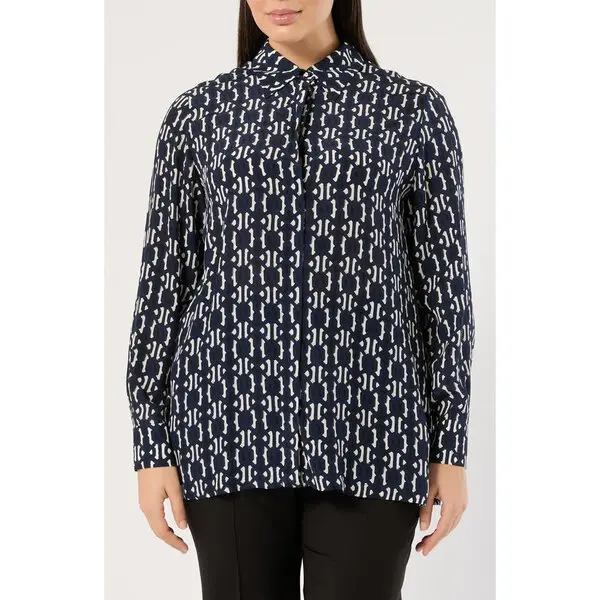 Marina Rinaldi Geometric Print Long Sleeve Shirt - Midnight Blue