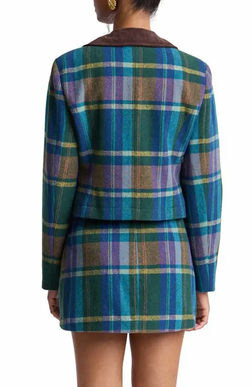 Avec Les Filles Plaid Jacket With Faux Leather Trim