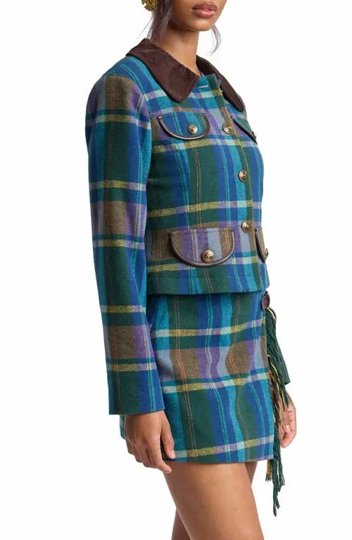 Avec Les Filles Plaid Jacket With Faux Leather Trim