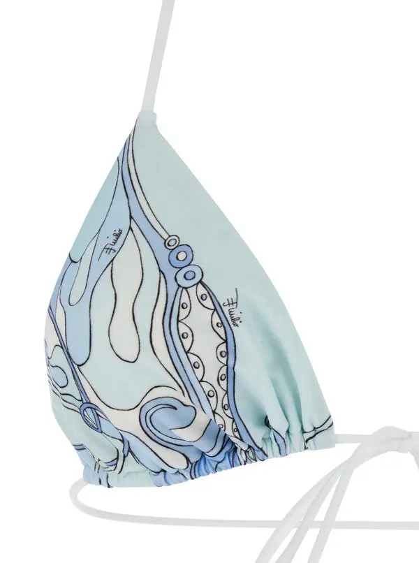 Emilio Pucci Light Blue Bikini Top With Triangular Design And All-over Orchidea Print In Stretch Tech Fabric For
