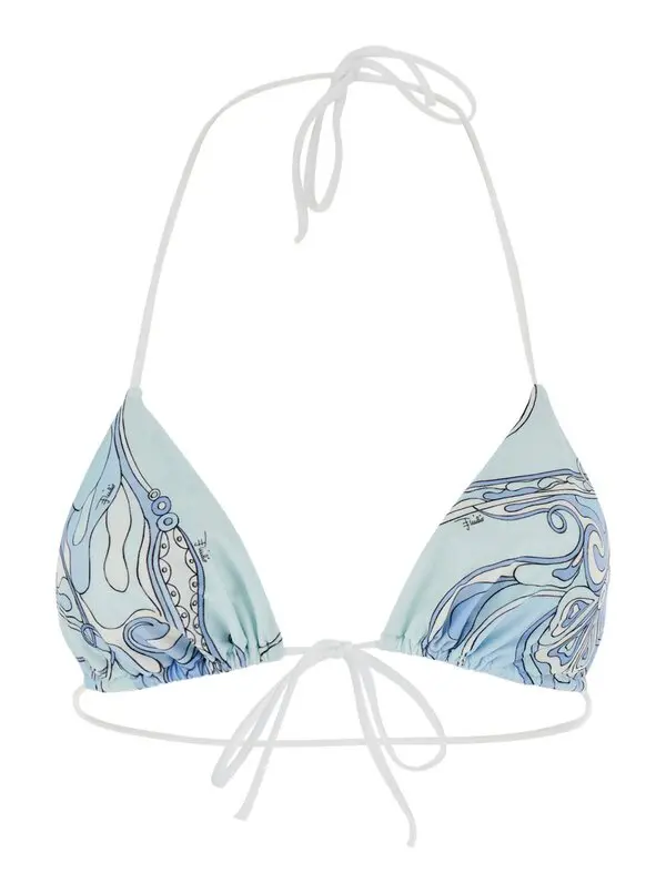 Emilio Pucci Light Blue Bikini Top With Triangular Design And All-over Orchidea Print In Stretch Tech Fabric For - Multicolor