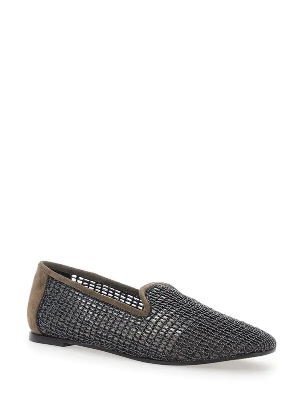 Brunello Cucinelli Brown Loafers With Intreccio And Monile Metal Inserts In Suede For - Multicolor