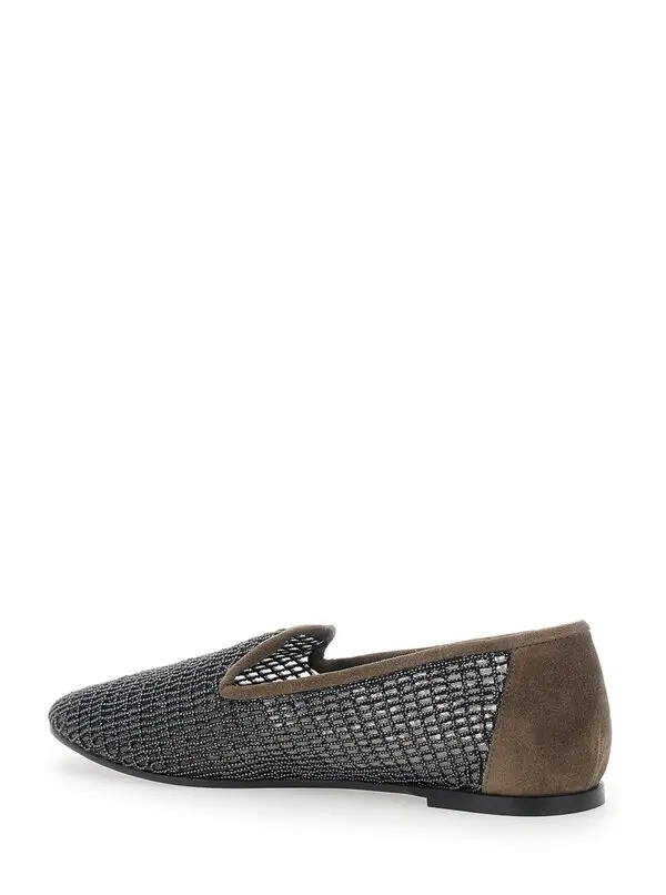 Brunello Cucinelli Brown Loafers With Intreccio And Monile Metal Inserts In Suede For - Multicolor