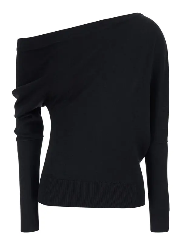 TOM FORD Black Sweater With Off-shoulder Design And Long Sleeves In Black Wool And Silk For - Multicolor