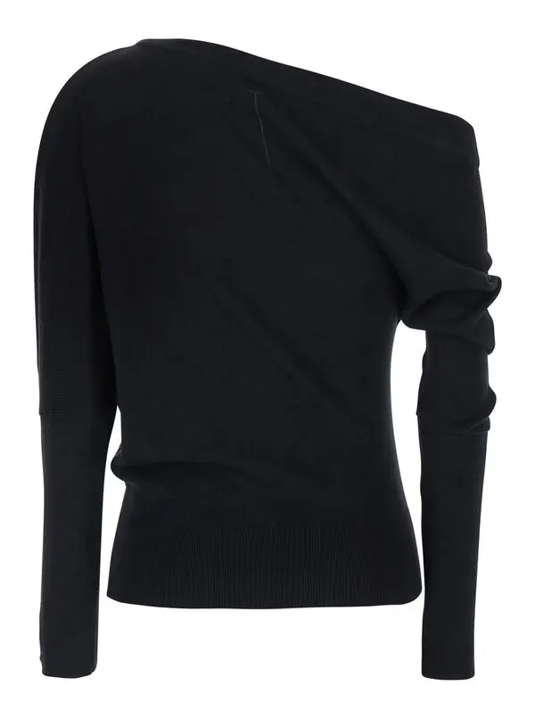 TOM FORD Black Sweater With Off-shoulder Design And Long Sleeves In Black Wool And Silk For - Multicolor