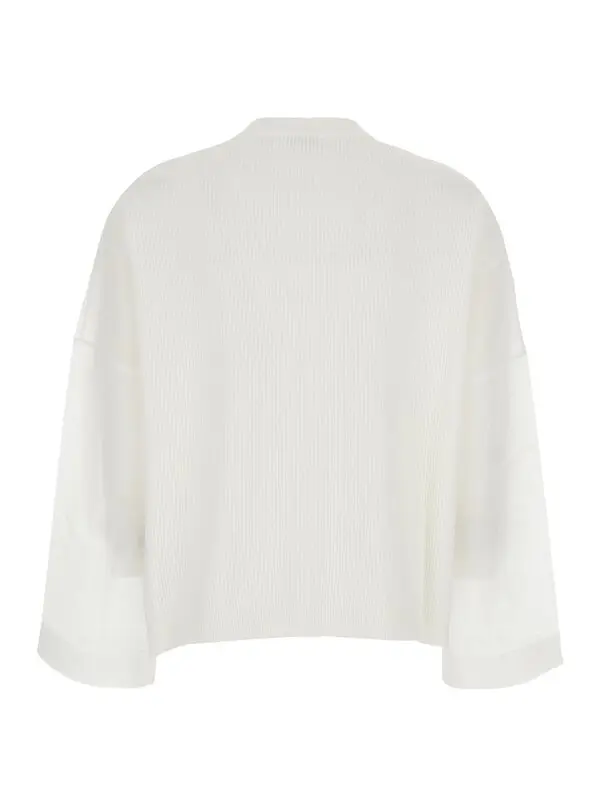 Brunello Cucinelli White Cardigan With V-neck And Ribbed Knit In Cotton For - Multicolor