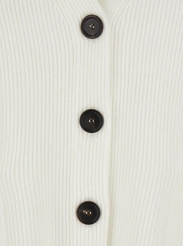 Brunello Cucinelli White Cardigan With V-neck And Ribbed Knit In Cotton For - Multicolor