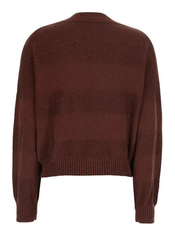 Brunello Cucinelli Brown Crewneck Sweater With Net Knit In Cotton Blend For - Multicolor