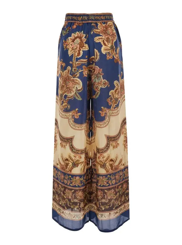 Zimmermann Aster Pants With Elasticated Drawstring Waist And All-over Print In Silk For - Multicolor