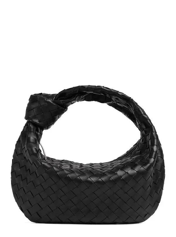 Bottega Veneta Shoulder Bag 'jodie' Small With Knot Detail And Intreccio Motif - Black
