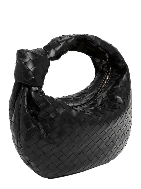 Bottega Veneta Shoulder Bag 'jodie' Small With Knot Detail And Intreccio Motif - Black