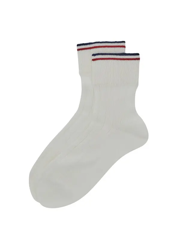 Brunello Cucinelli White Socks With Striped Detail And Ribbed Knit In Cotton For - Multicolor