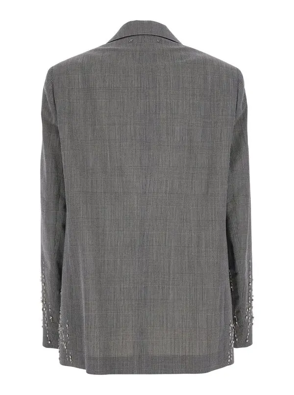 GOLDEN GOOSE Grey Single-breasted Jacket With Notched Revers And Check Motif All-over In Virgin Wool For - Multicolor
