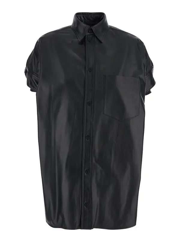 Balenciaga Shirt With Classic Collar And Front Pocket In Black Leather For - Multicolor