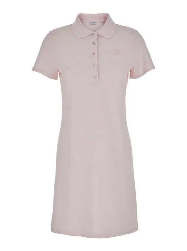 Burberry Pink Dress With Polo Collar And Front Logo In Cotton For - Multicolor