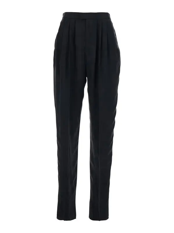 Saint Laurent Black High-waisted Straight Leg Pants In Silk For - Multicolor