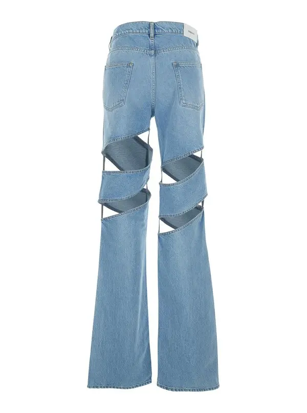 Coperni Light Blue Spiral Cut-out Design Jeans With Logo Patch On The Back In Denim - Multicolor