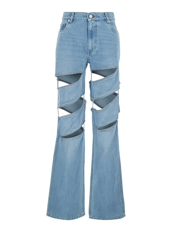 Coperni Light Blue Spiral Cut-out Design Jeans With Logo Patch On The Back In Denim - Multicolor