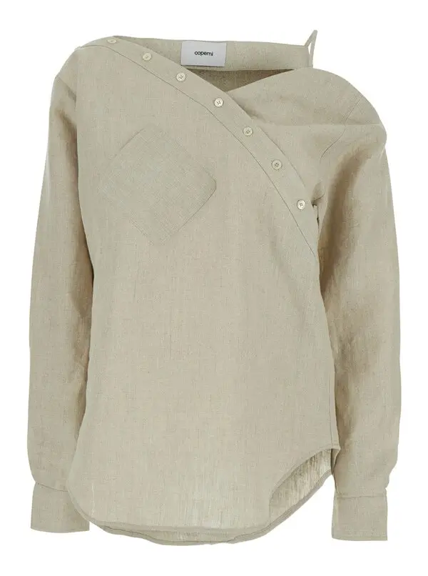 Coperni Heart' Beige Shirt With Asymmetrical Buttoning And Chest Pocket In Cotton - Multicolor