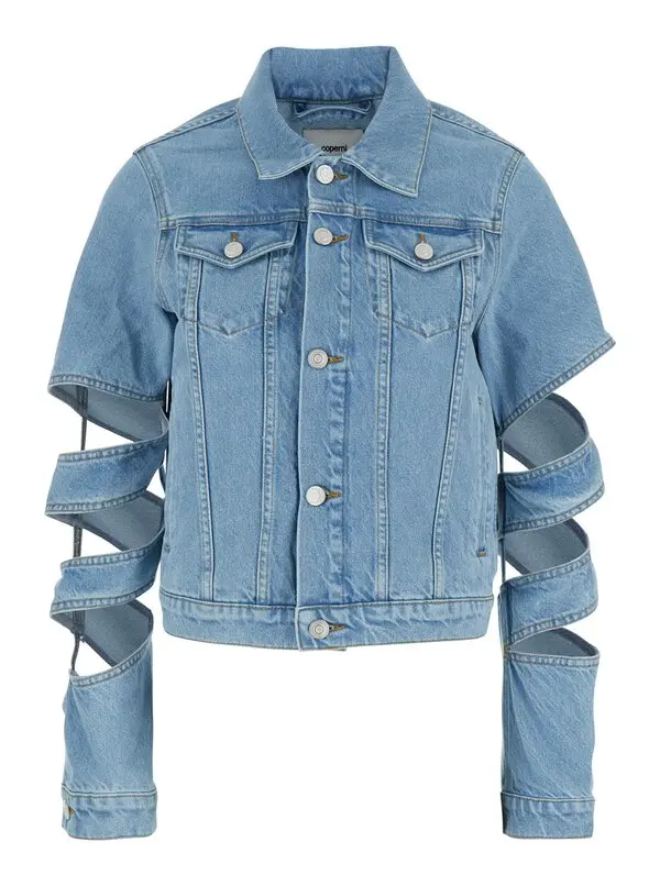 Coperni Light Blue Jacket With Classic Collar And Spiral Cut-out Sleeves In Denim - Multicolor