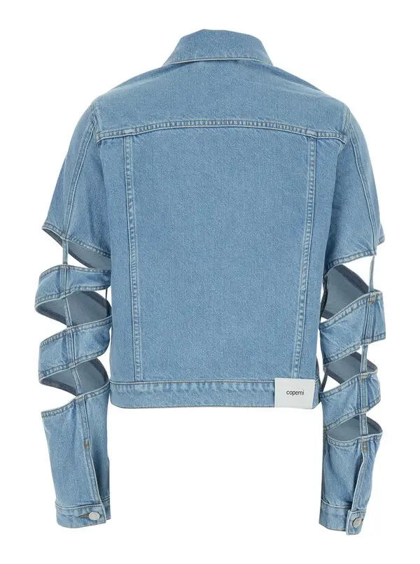 Coperni Light Blue Jacket With Classic Collar And Spiral Cut-out Sleeves In Denim