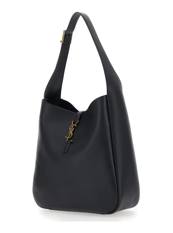 Saint Laurent Le 5 À 7' Shoulder Bag With Claw Cassandre Closure And Adjustable Strap In Hammered Leather - Black