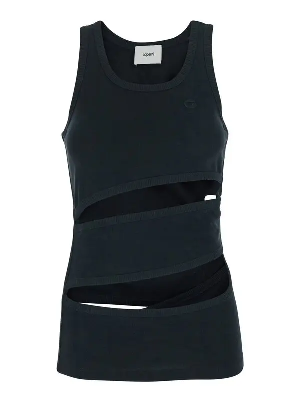 Coperni Sleeveless Top With Spiral Cut-out Design And Logo Embroidery On The Front In Black Cotton For - Multicolor