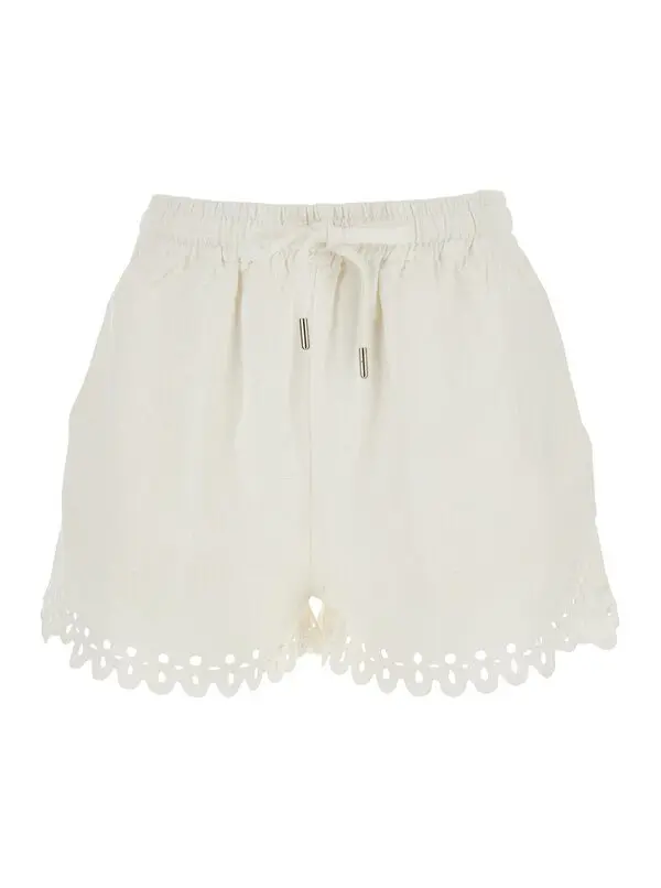 Isabel Marant Étoile Balyme White Shorts With Elastic Waist And Drawstring And Scalloped Hem In Cotton For - Multicolor