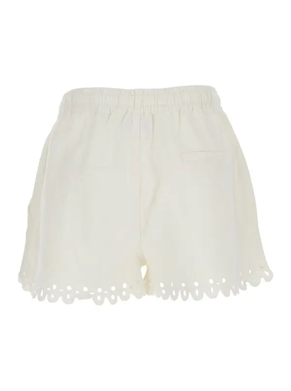 Isabel Marant Étoile Balyme White Shorts With Elastic Waist And Drawstring And Scalloped Hem In Cotton For - Multicolor