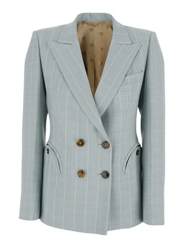 BLAZÉ MILANO After You' Light Double-breasted Jacket With Peak Revers And Striped Motif In Viscose Blend For - Blue
