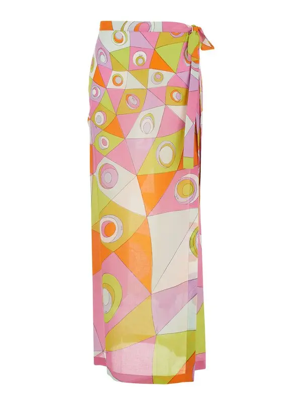 Emilio Pucci Sarong Skirt With All-over Geometric Print In Cotton For - Multicolor
