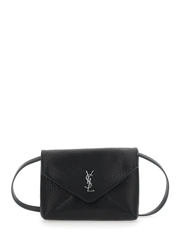 Saint Laurent Black Crossbody Bag With Envelope Design And Cassandre Plaque On Front In Grained Leather For - Multicolor