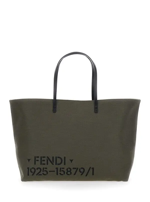 Fendi Green Tote Bag With Logo Lettering And Numeric Logo On The Front In Fabric For - Multicolor