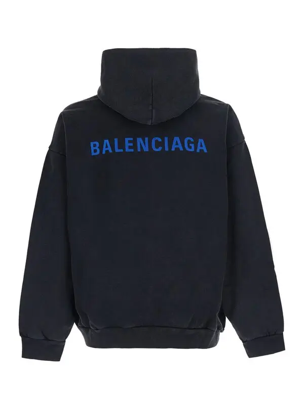 Balenciaga Hoodie With Fixed Hood And Logo Lettering On The Front And Back In Cotton - Black