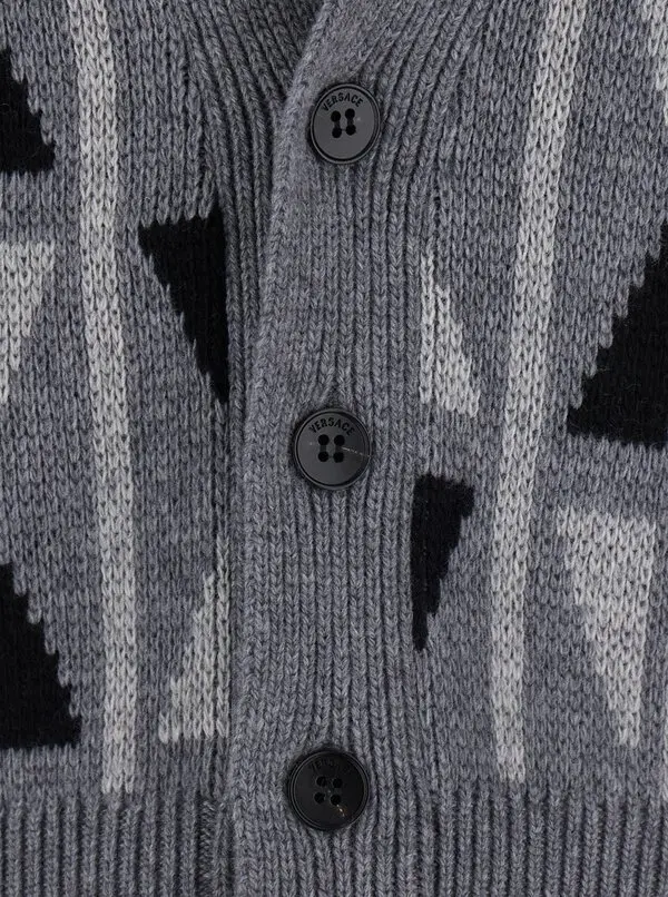 Versace Gray Sweater With Medusa Details On The Leather Front