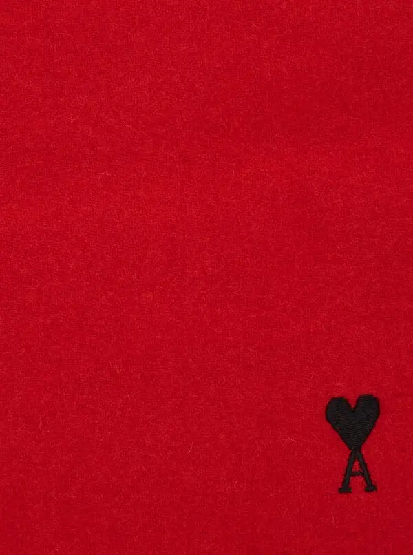 AMI Paris Red Scarf With Fringed Edge And Adc Embroidery On The Front In Wool For - Multicolor