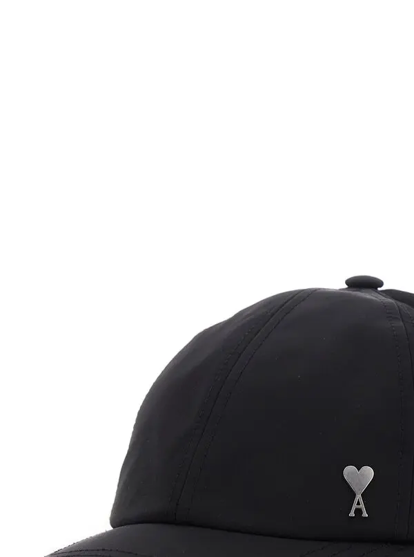 AMI Paris De Coeur Stud Hat With Patch And Logo, In Tech Fabric, Black