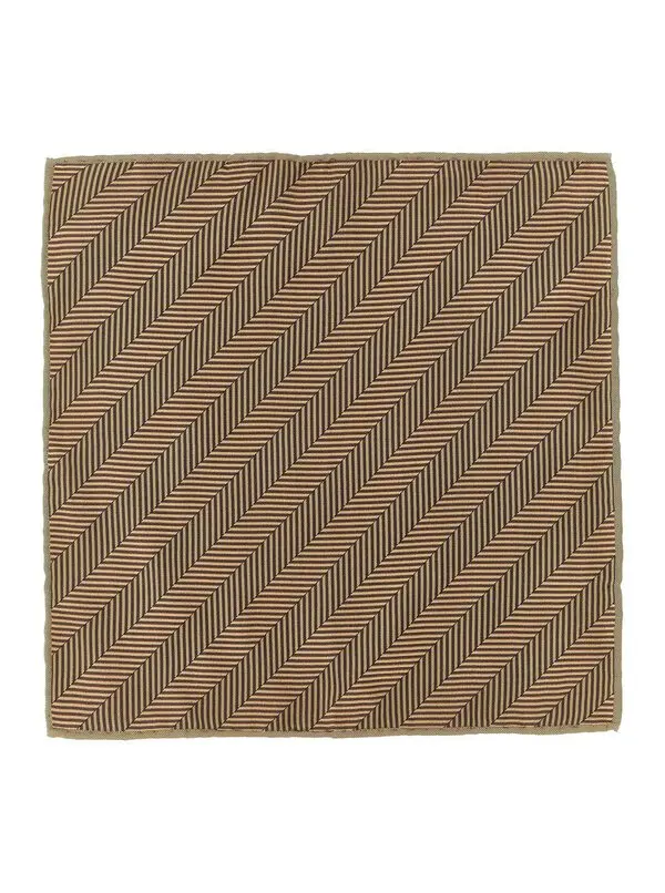 Brunello Cucinelli Beige Pocket Square With Chevron Motif And Geometric Print In Silk For - Multicolor