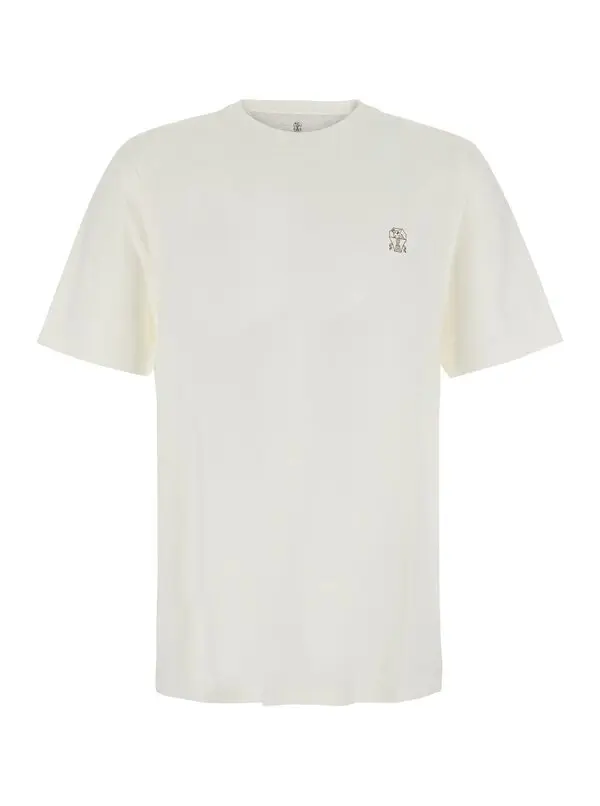 Brunello Cucinelli T-shirt With Printed Logo On Chest In Cotton For - White