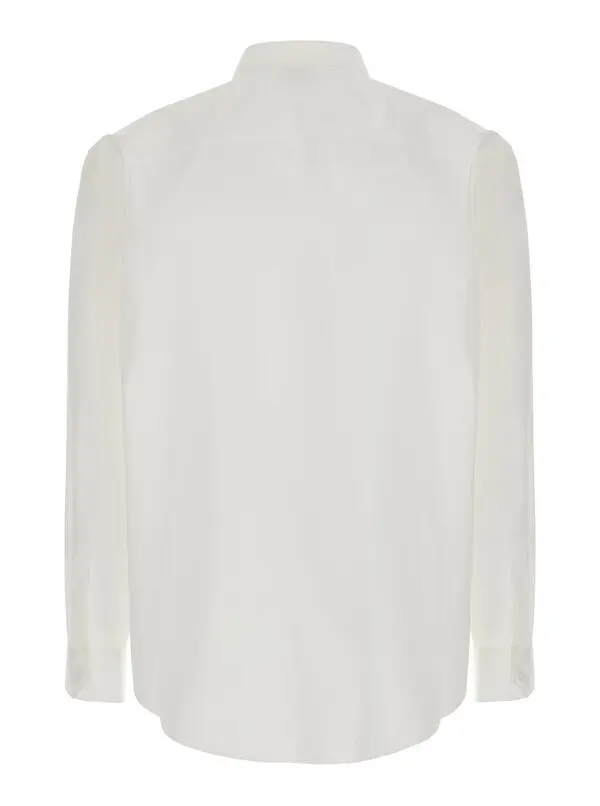 Saint Laurent White Shirt With Pointed Collar And Tone-on-tone Logo In Cotton